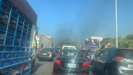 Photo: Khaldeh road cut off with burning tires - MTV Lebanon