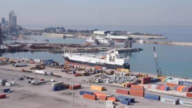 Ships docked at the Port of Beirut are sounding their horns to greet ...